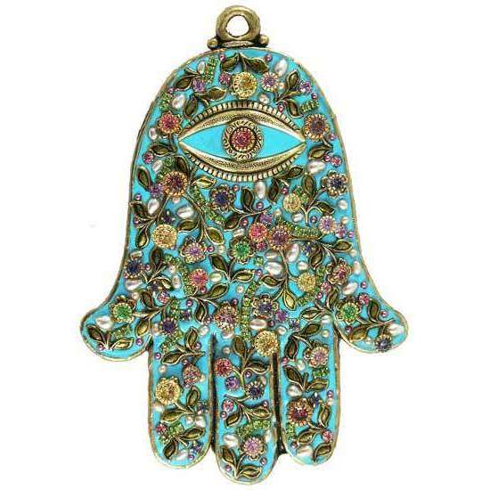 Michal Golan Robin’s Egg Blue Floral Wall Hamsa