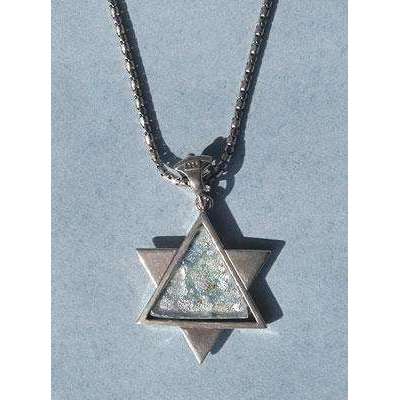 Shamay & Benlulu Textured Star of David Necklace with Roman Glass